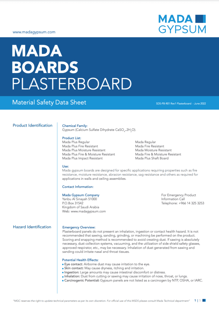 TDS/MSDS Acoustical Perforated - madagypsum